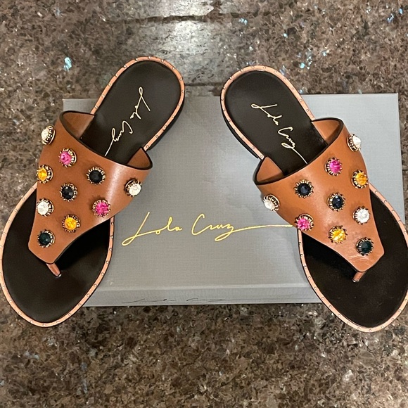 Free People | Shoes | Free People Lola Cruz Jeweled Leather Thong Sandals | Poshmark